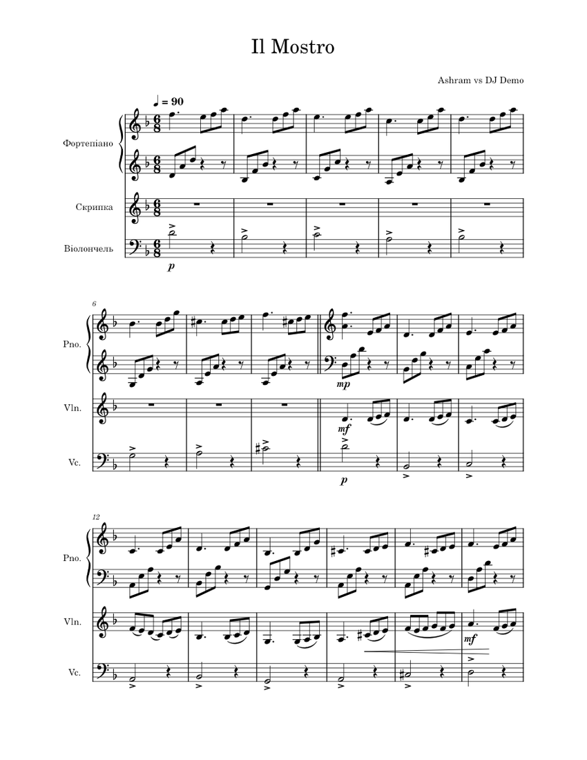 Il Mostro Sheet Music for Piano, Violin, Cello (Mixed Trio) | MuseScore.com