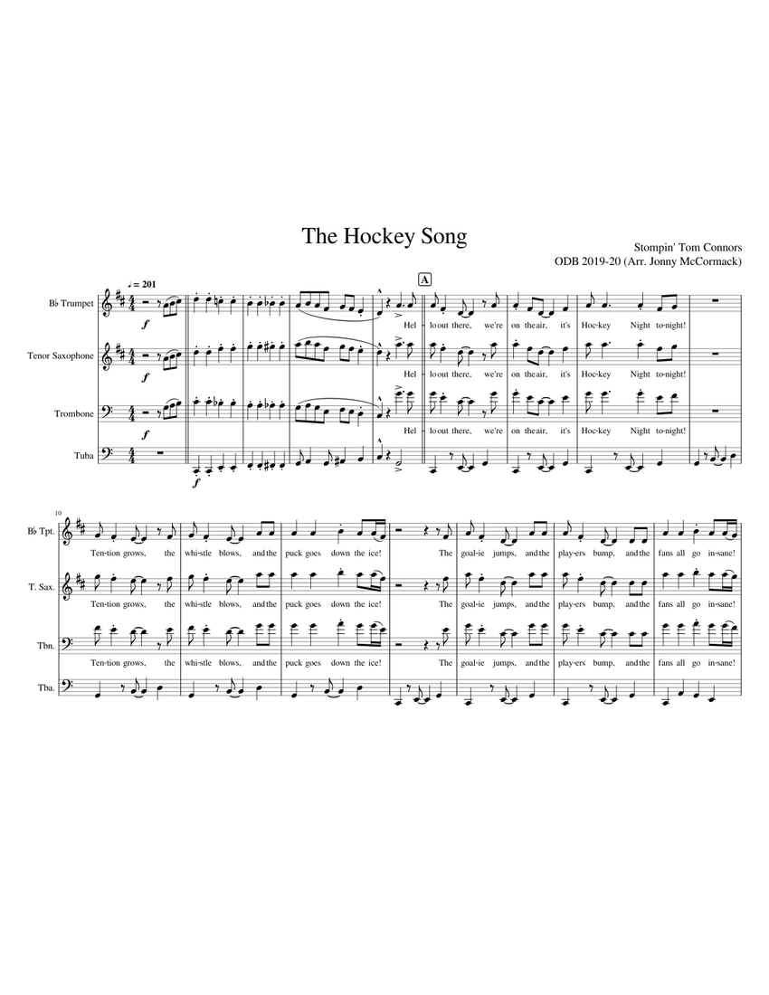 The Hockey Song Sheet Music for Trombone, Tuba, Saxophone tenor ...