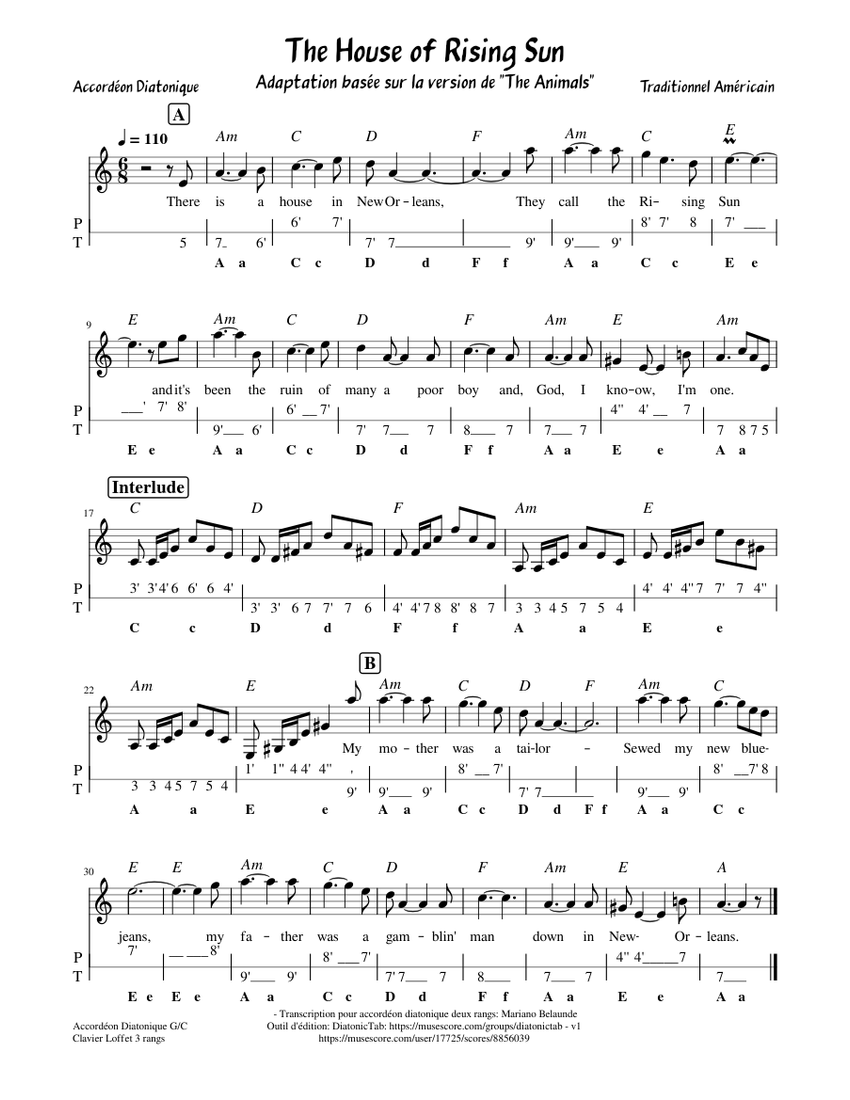 The House of Rising Sun - accordeon - Traditional Sheet music for ...