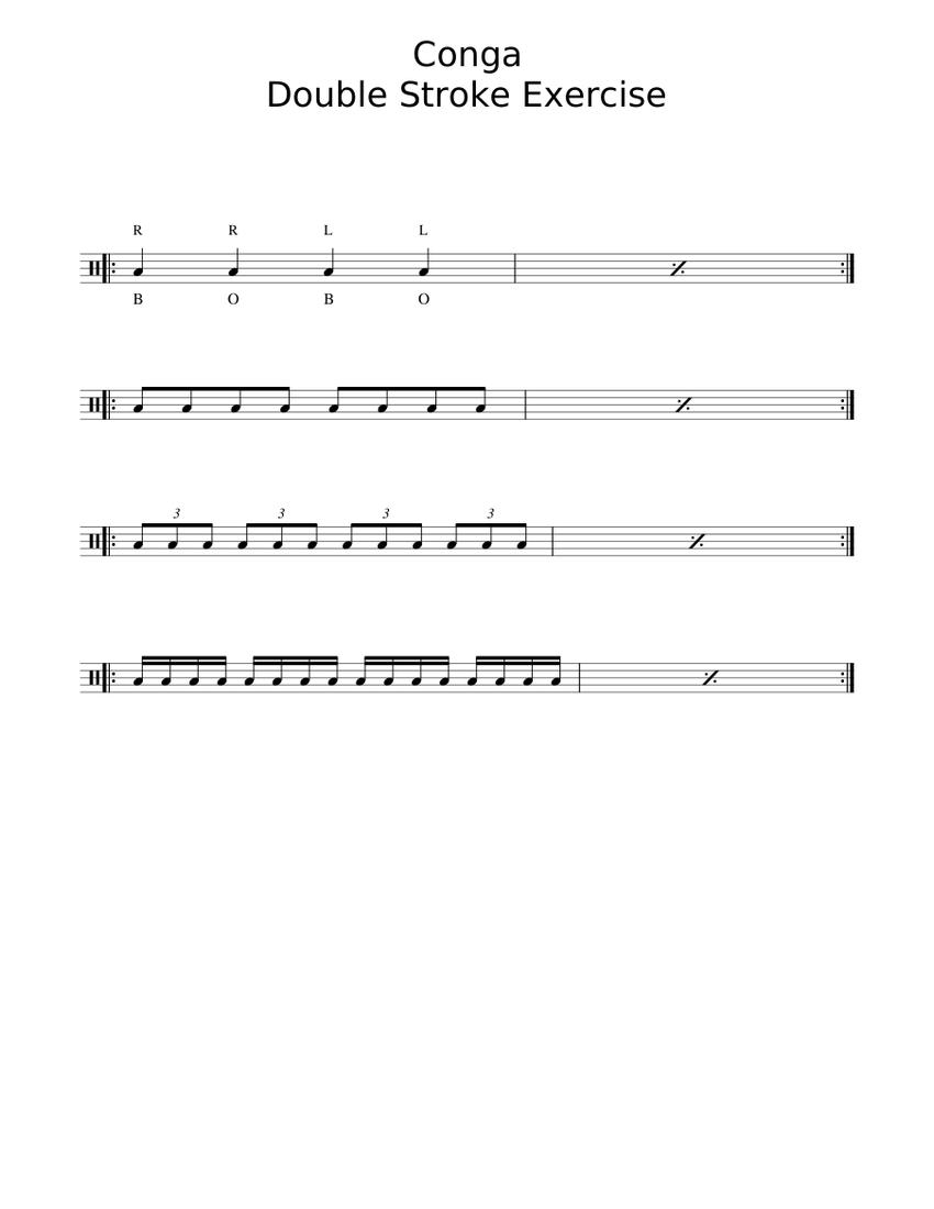 Conga Double Stroke Exercise Sheet Music for Drum group (Solo ...