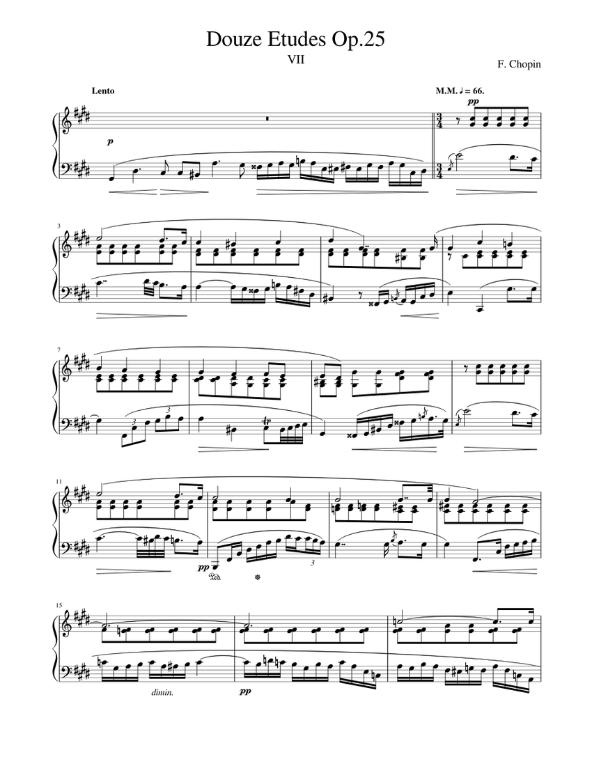 Chopin Douze Etudes Op 25 VII Sheet music for Piano (Solo) | Musescore.com