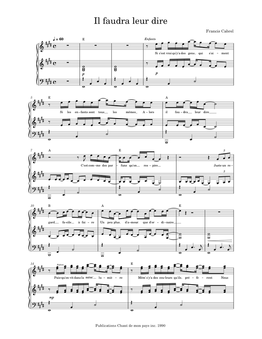 Il faudra leur dire – Francis Cabrel CabrelFrancis_IlFaudraLeDire Sheet ...