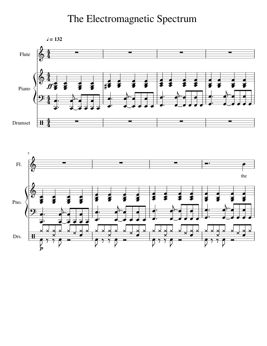 The Electromagnetic Spectrum Sheet Music for Piano, Flute, Drum group ...