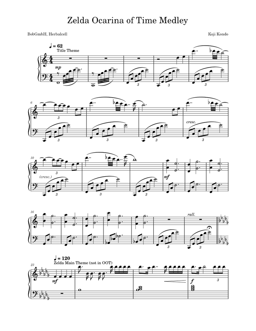 Zelda Ocarina of Time – Easy Piano Medley Sheet music for Piano (Solo ...