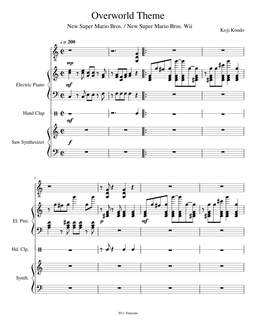 Overworld_Theme Sheet music for Piano, Vocals, Synthesizer, Hand clap ...