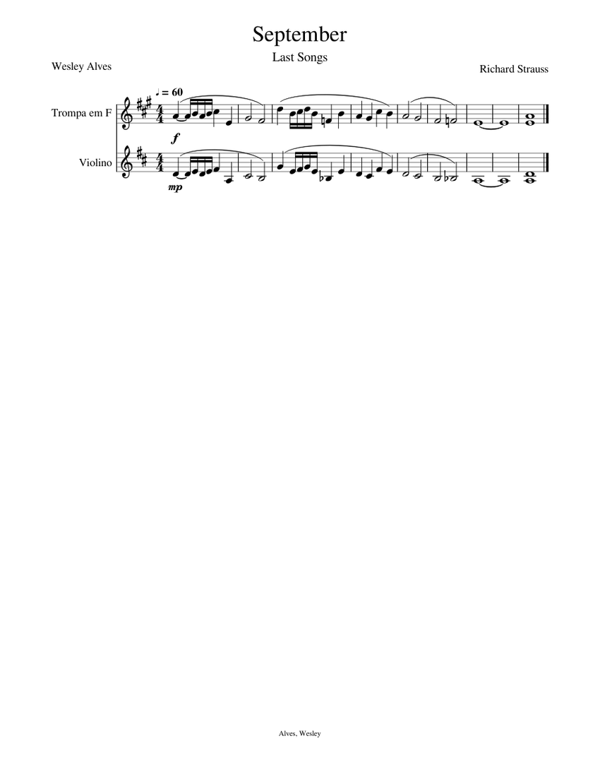 September Sheet music for French horn, Violin (Mixed Duet) | Musescore.com