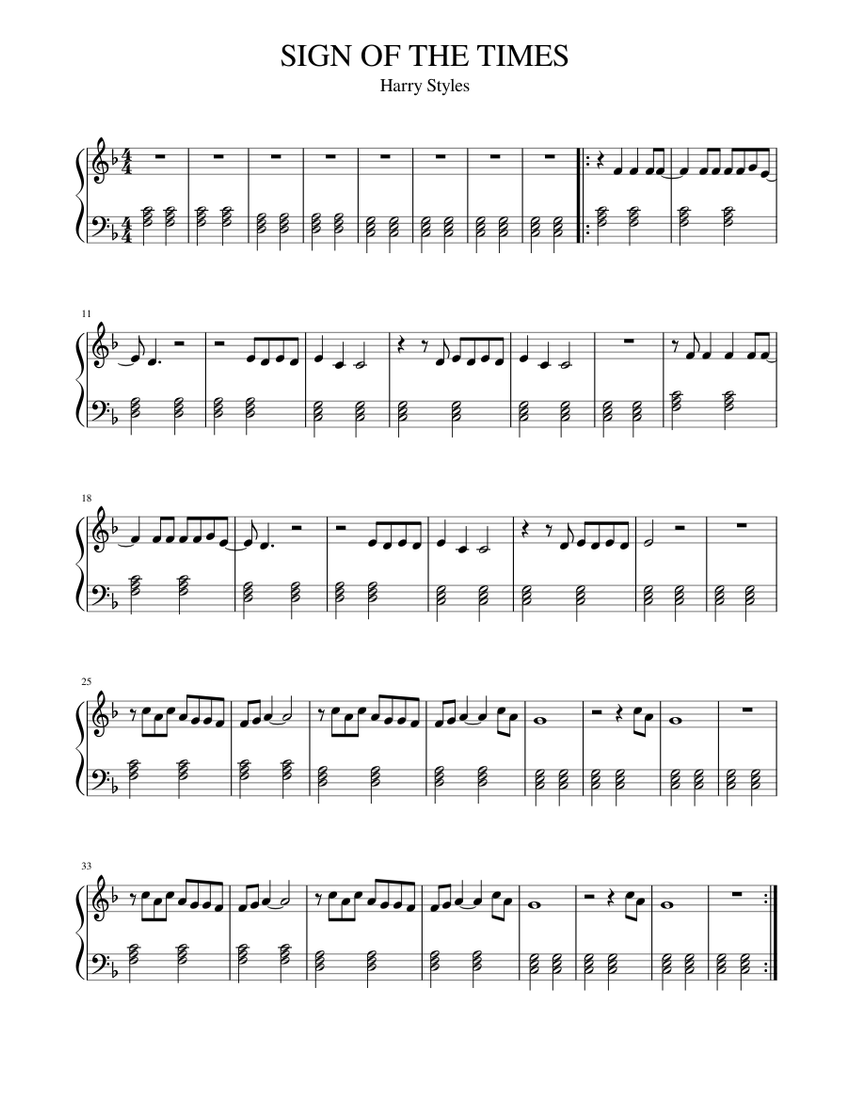 SIGN OF THE TIMES Sheet Music for Piano (Solo) easy | MuseScore.com