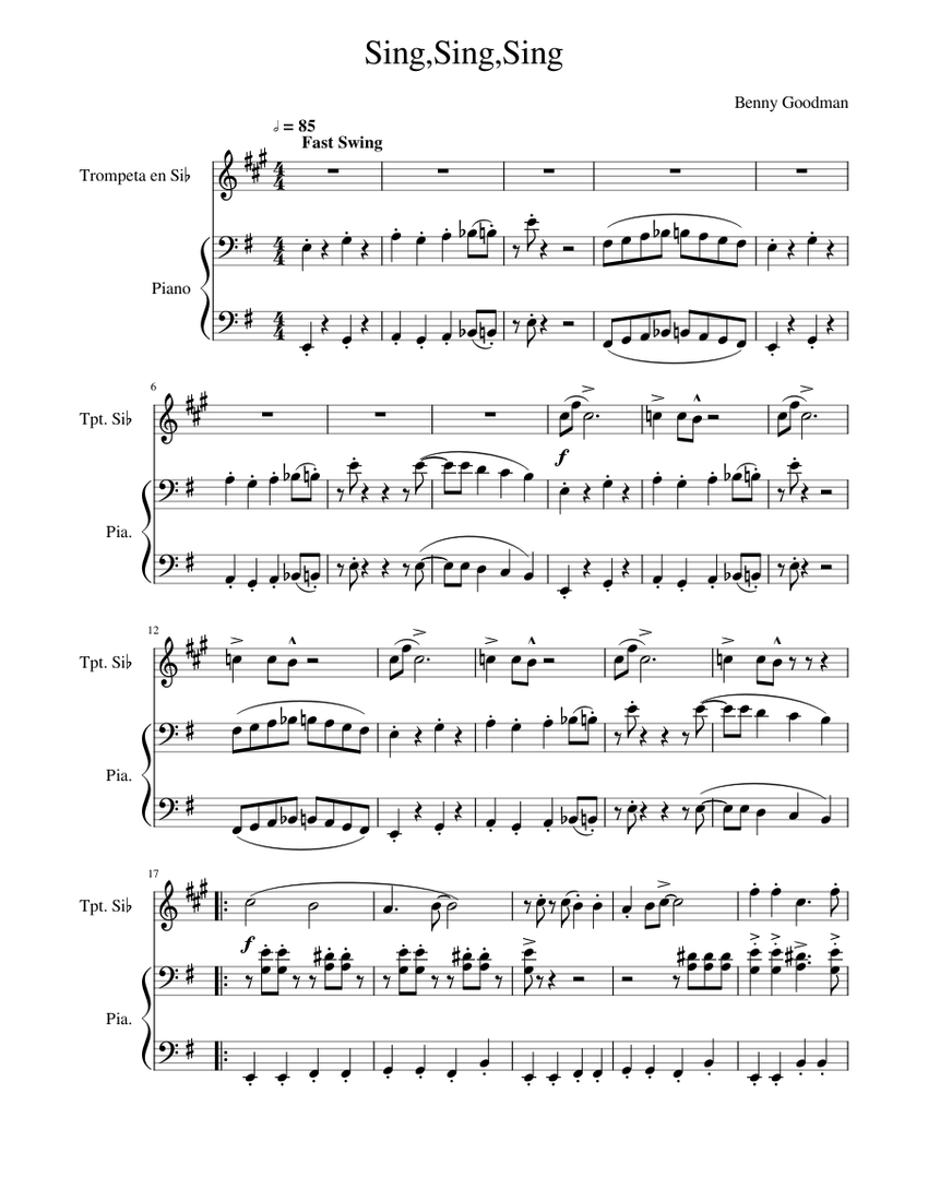 Sing Sing Sing - Piano trumpet Sheet music for Piano, Trumpet in b-flat ...