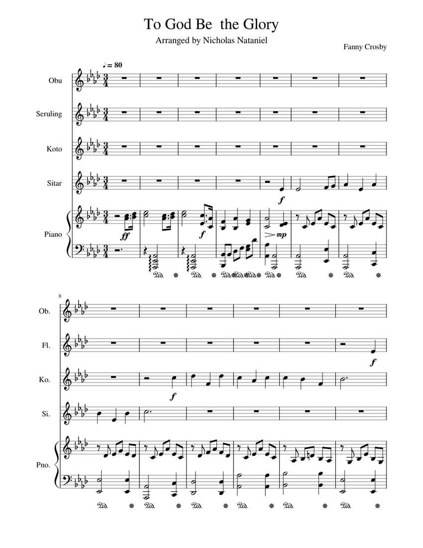 To God Be the Glory Sheet Music for Piano, Flute, Oboe, Strings ...