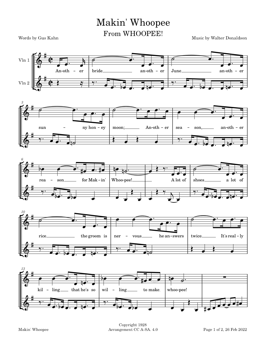 Makin' Whoopee! – Walter Donaldson and Gus Kahn Sheet Music for Violin ...