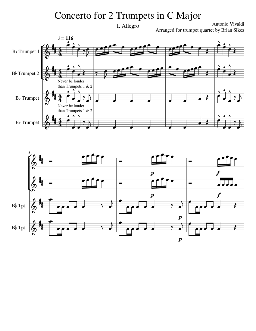 Concerto for 2 Trumpets Sheet Music for Trumpet in b-flat (Mixed ...