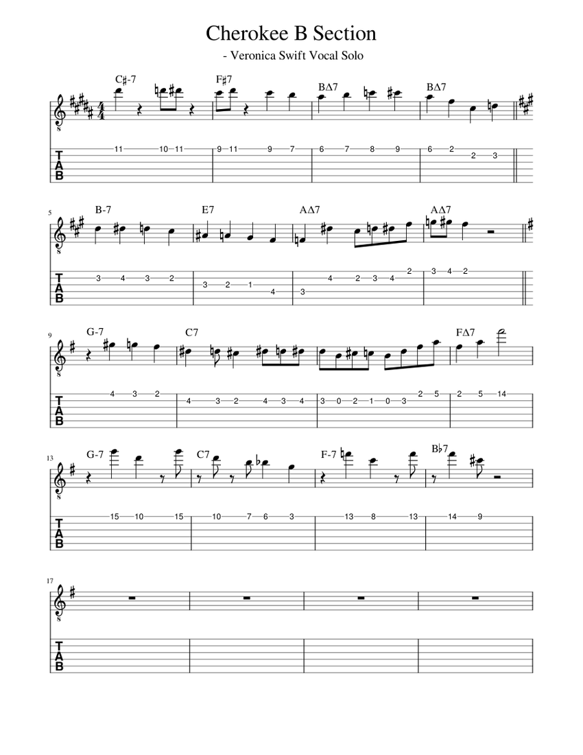 Cherokee_B_Section Sheet music for Guitar (Solo) | Musescore.com