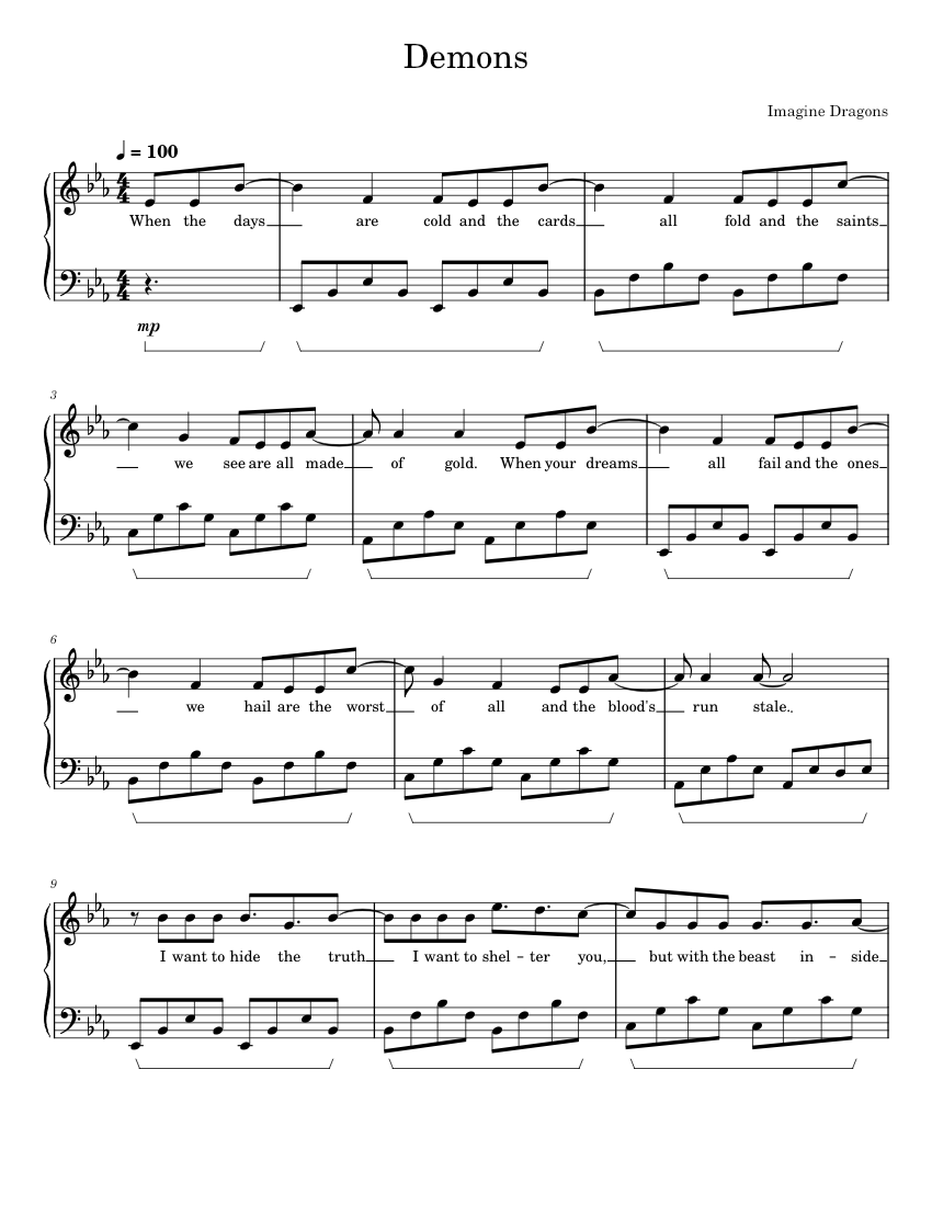 Demons – Imagine Dragons Sheet music for Piano (Solo) | Musescore.com