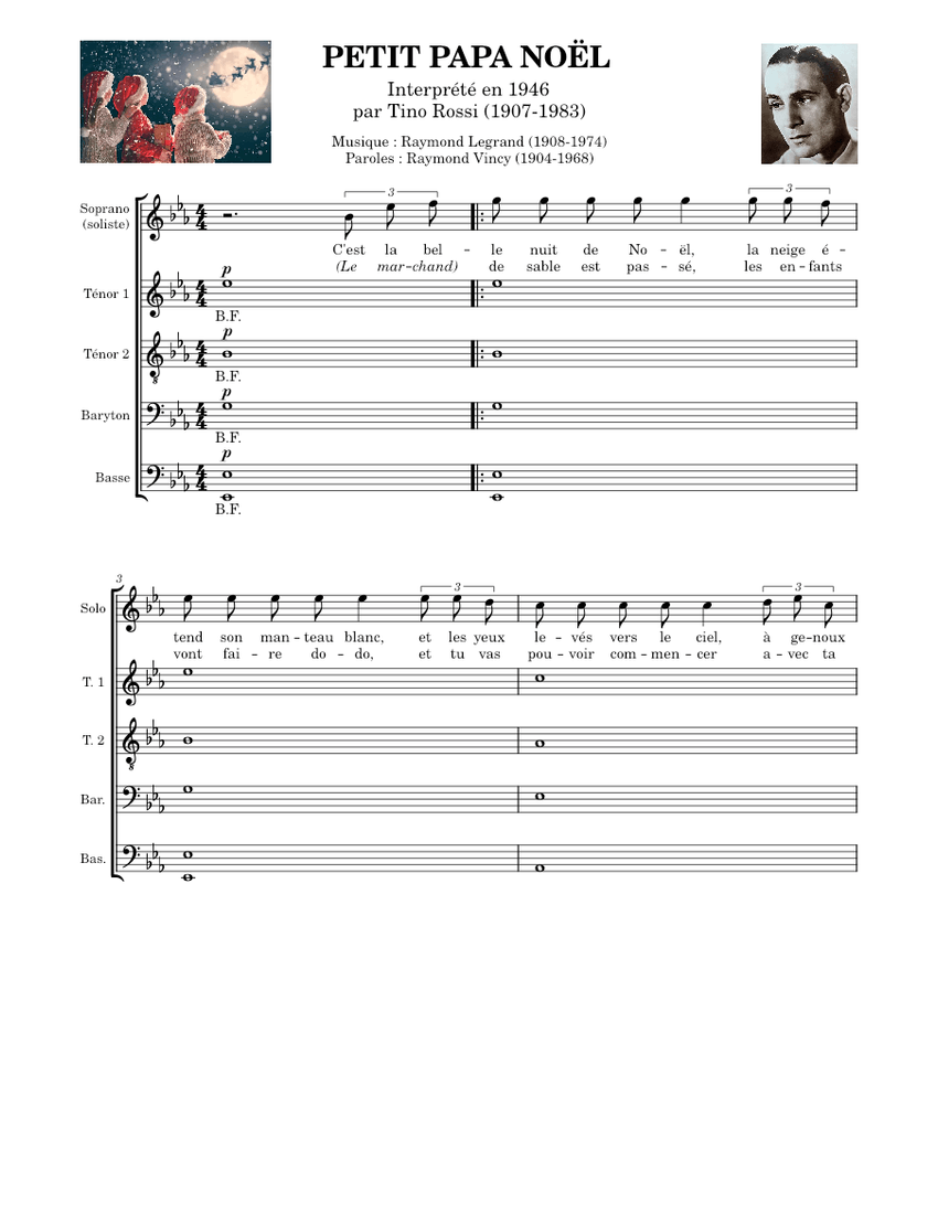 Petit papa Noël - Tino Rossi STTBB MuseScore Sheet Music for Soprano ...