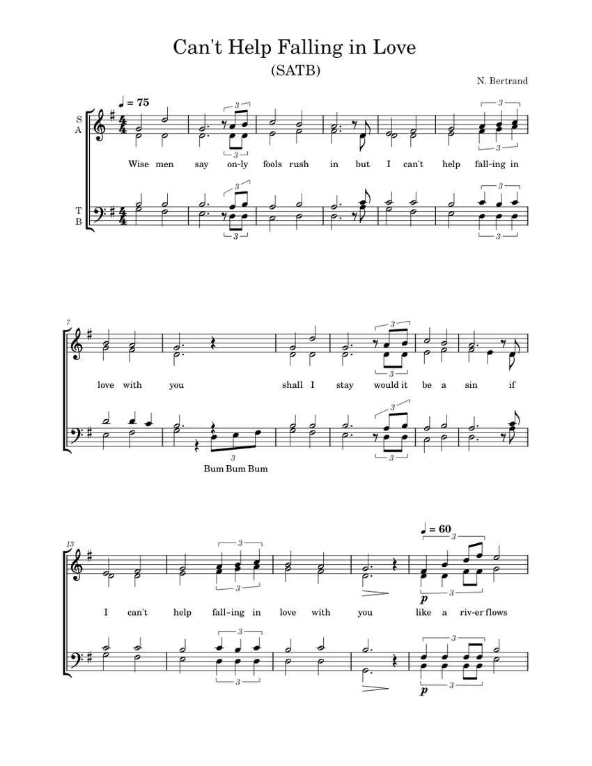 Can't Help Falling in Love Acapella Sheet music for Female, Male (SATB) | Musescore.com
