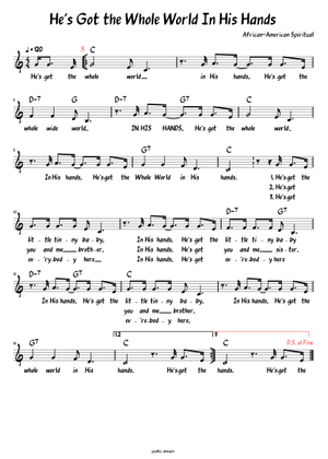 Play Official version of He's Got The Whole World In His Hands sheet ...