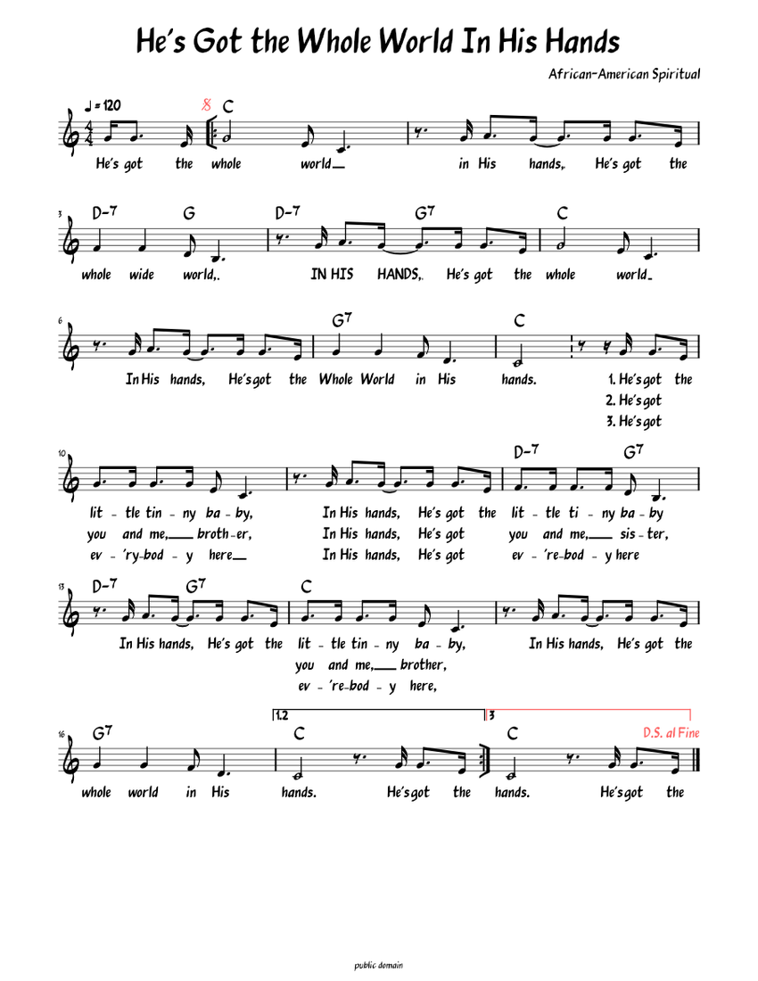 He's Got the Whole World in His Hands (Lead sheet with lyrics ) Sheet ...