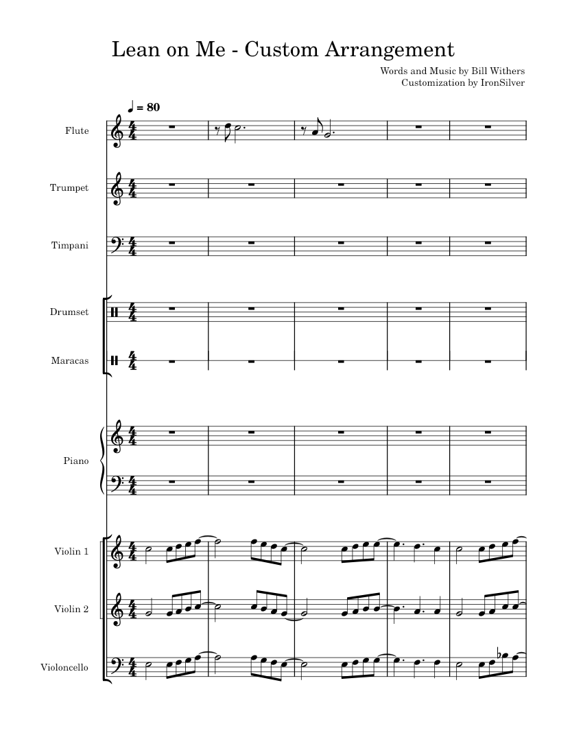 Lean on Me - Custom Arrangement Sheet music for Piano, Flute, Timpani ...
