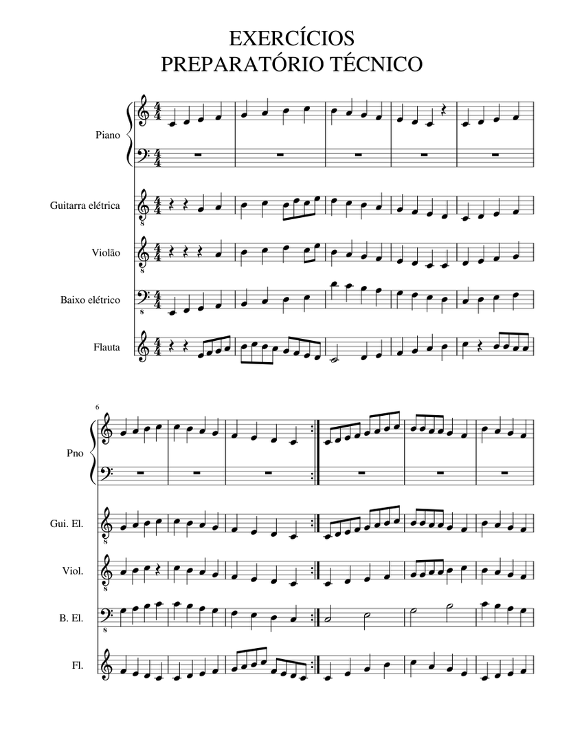 EXERC CIOS PREPARAT RIO T CNICO Sheet Music for Piano, Flute, Guitar, Bass guitar (Concert Band ...
