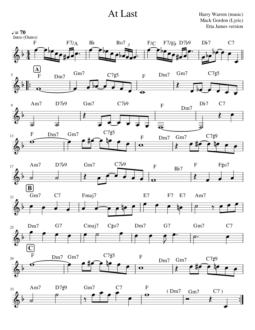 At Last Sheet Music with Chords for Piano (Solo) easy | MuseScore.com