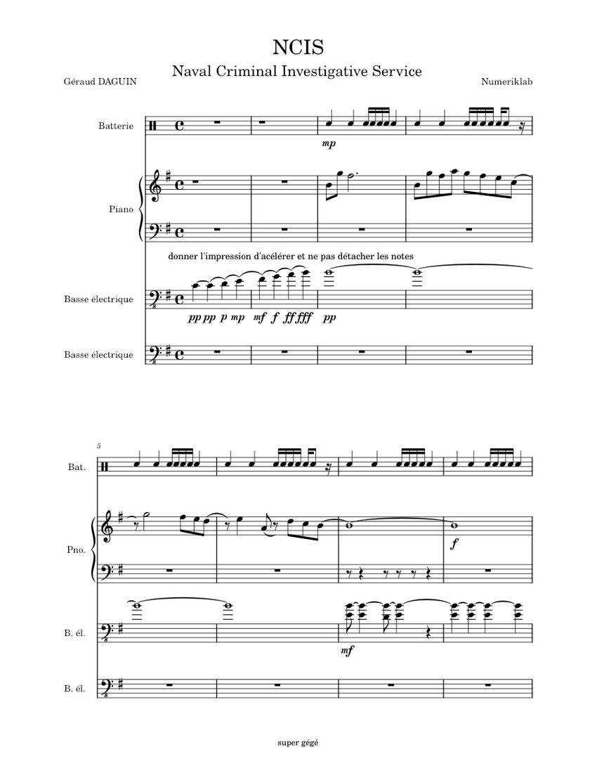 NCIS Sheet music for Piano, Bass guitar, Drum group (Mixed Trio ...