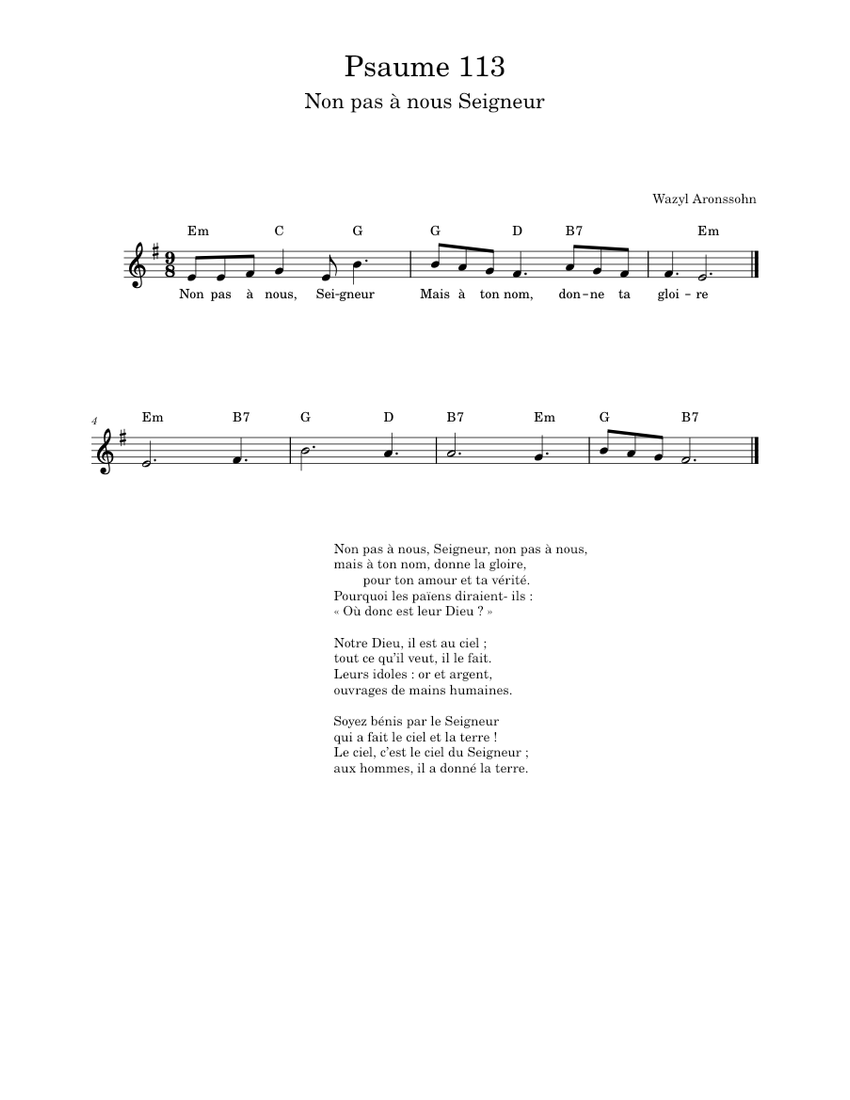 Psaume 113 Sheet Music with Chords for Piano (Church Choir) easy ...