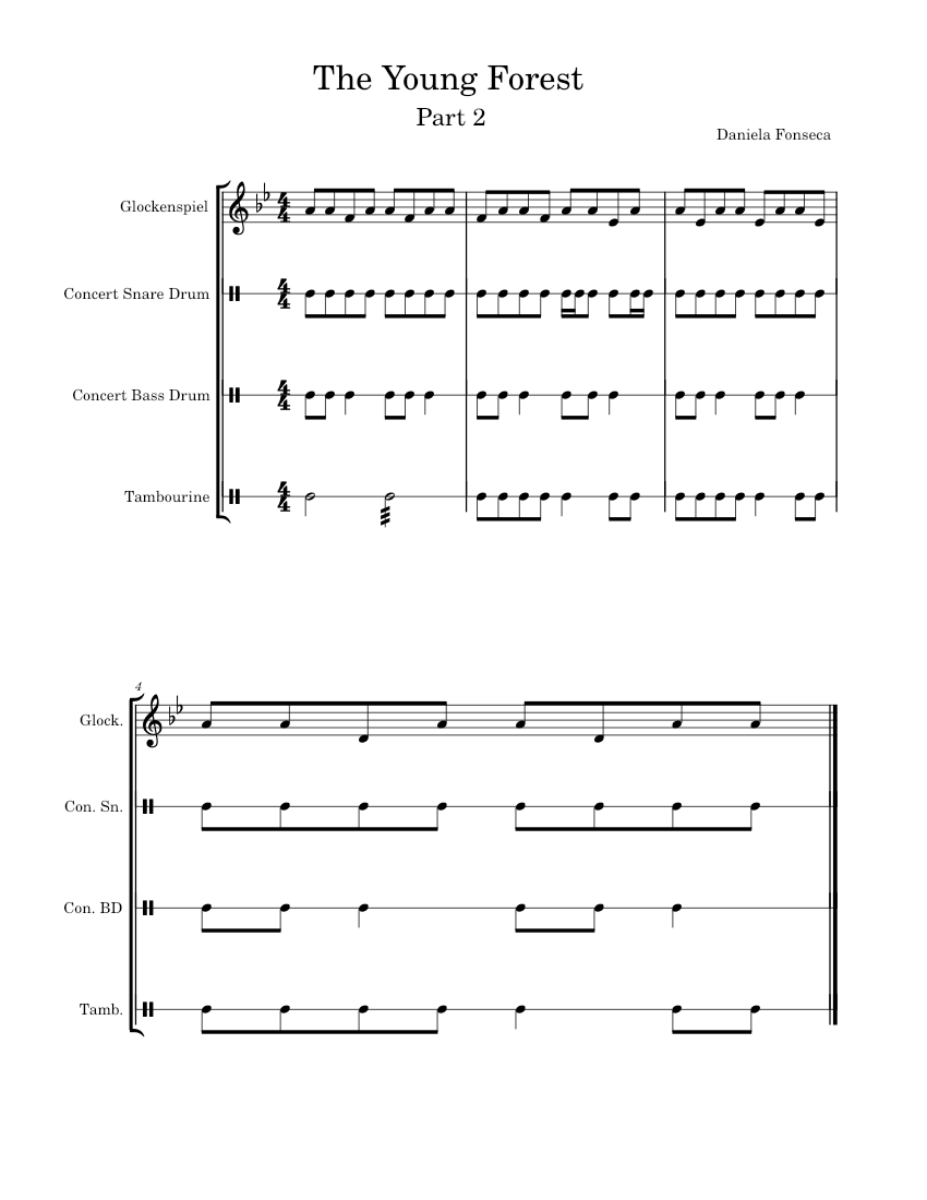 The Young Forest Sheet music for Tambourine, Glockenspiel, Snare drum ...