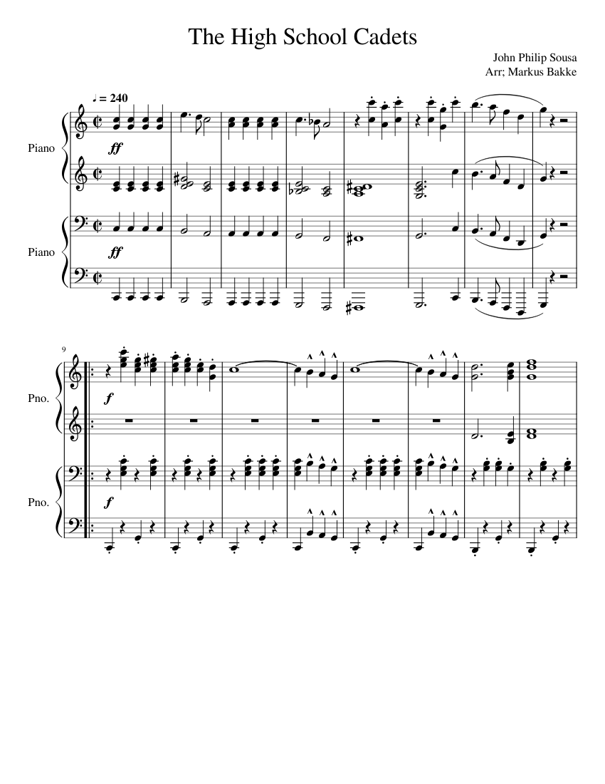 The High School Cadets - Arrangement for 4 hands Sheet Music for Piano ...
