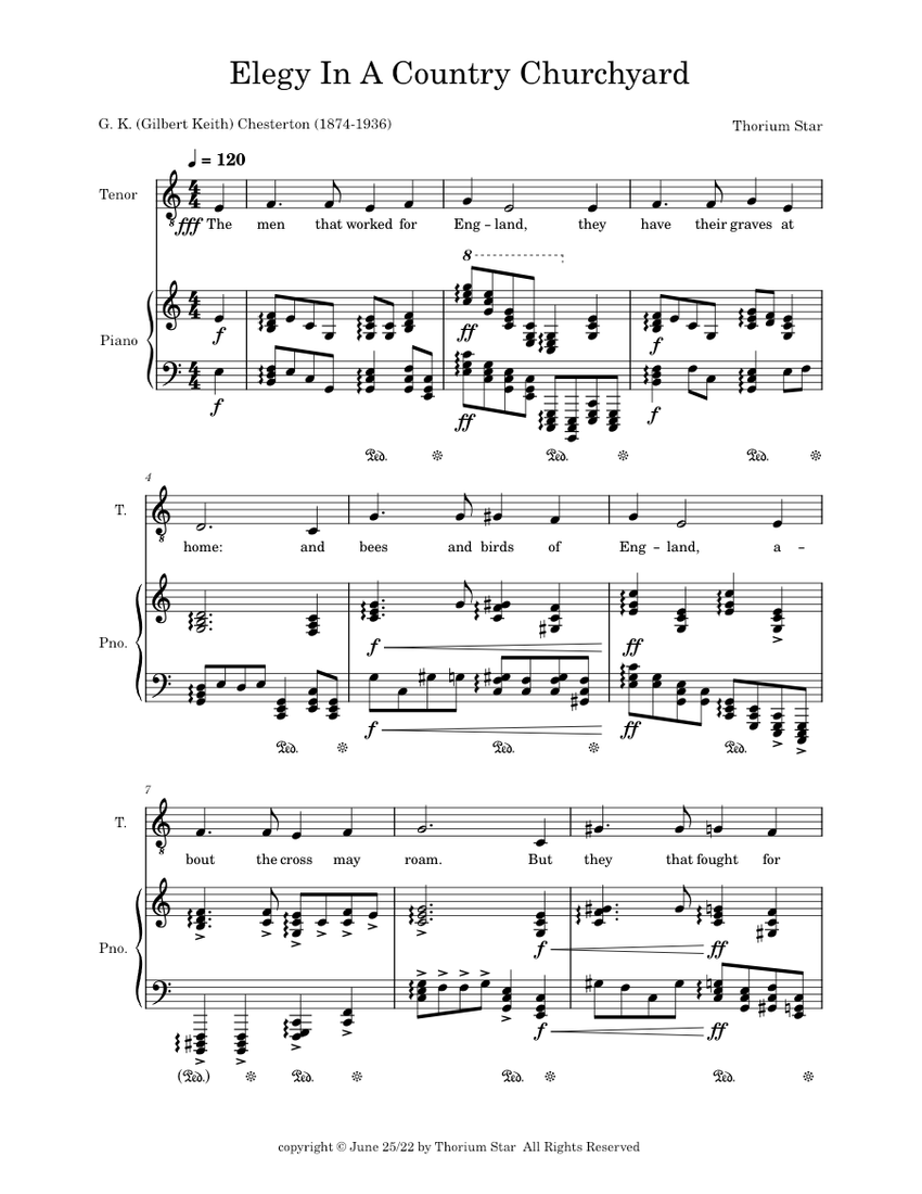Elegy In A Country Churchyard Sheet music for Piano, Tenor (Piano-Voice ...