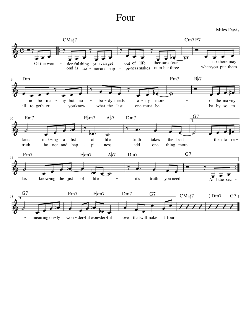 Four Sheet Music with Chords for Piano (Solo) Easy | MuseScore.com