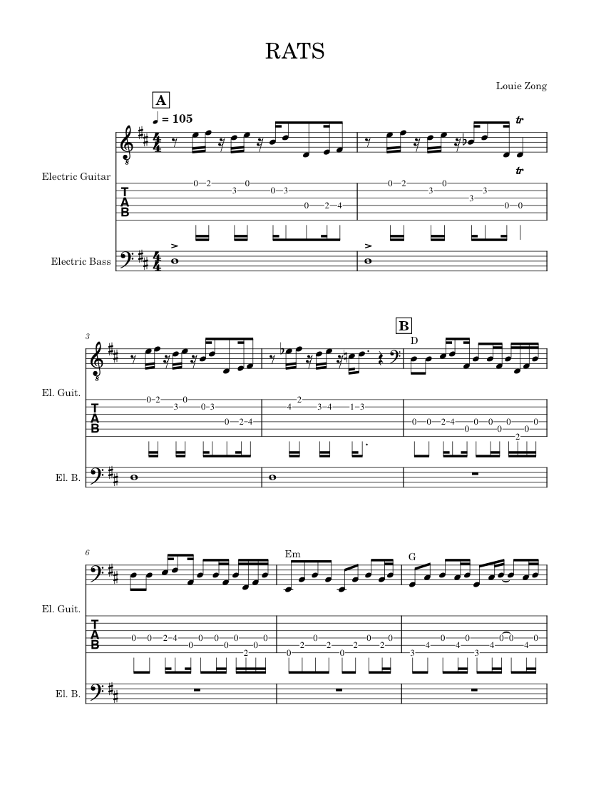 RATS Sheet music for Guitar, Bass guitar (String Duet) | Musescore.com