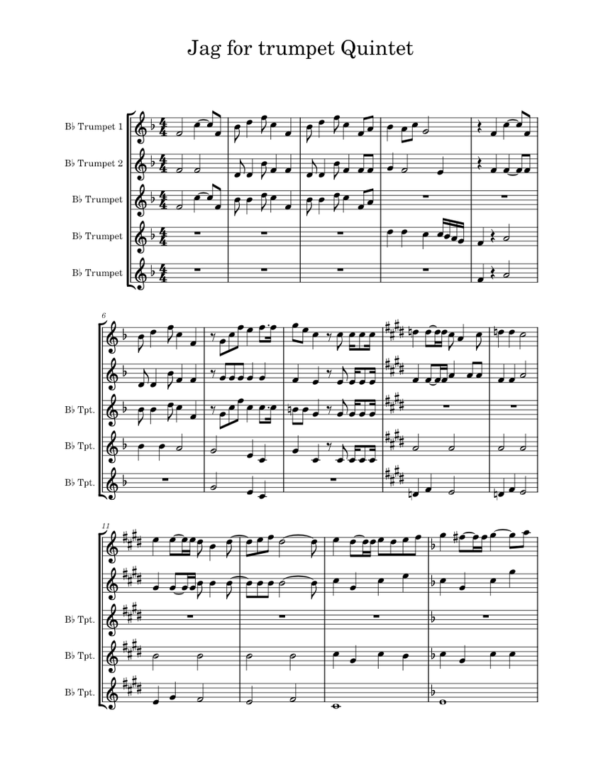 Theme from JAG – Bruce Broughton for Trumpet Quintet Sheet music for ...