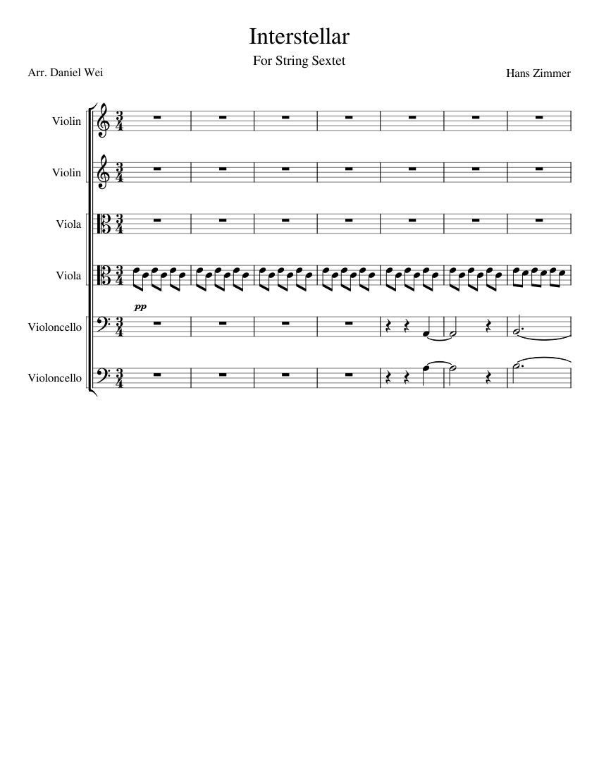 Interstellar Sheet Music for Violin, Viola, Cello (String Sextet ...