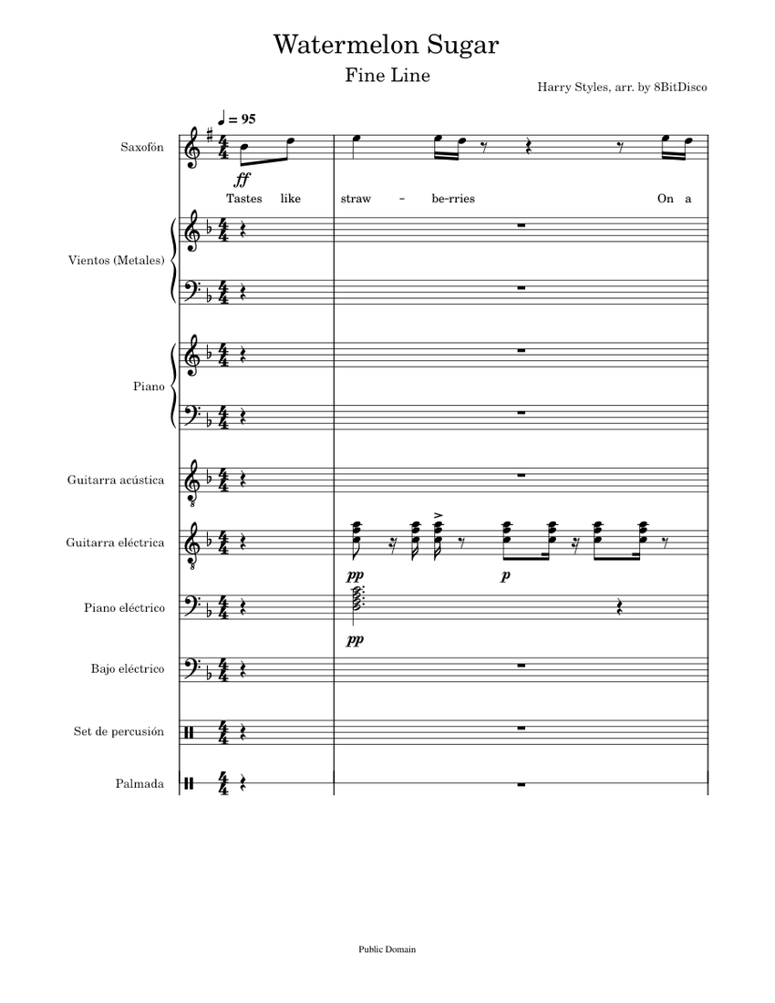Watermelon Sugar – Harry Styles Sheet music for Piano, Guitar, Bass ...