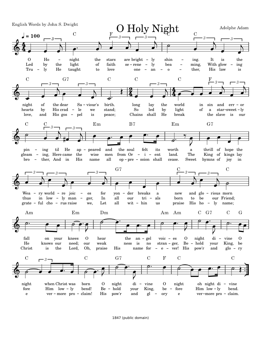 O Holy Night – Adolphe Adam (Lead Sheet - Melody, Chords and Lyrics ...