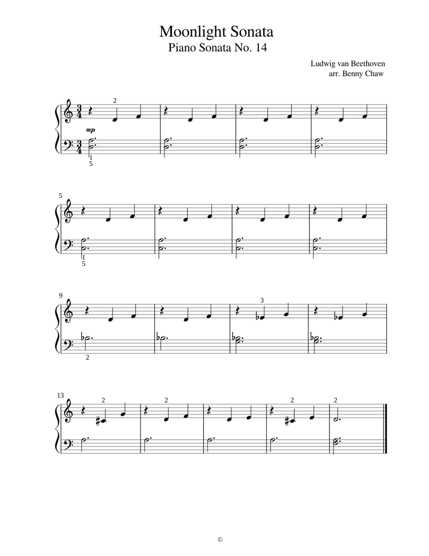 Moonlight Sonata Sheet Music for Piano (Solo) easy | MuseScore.com