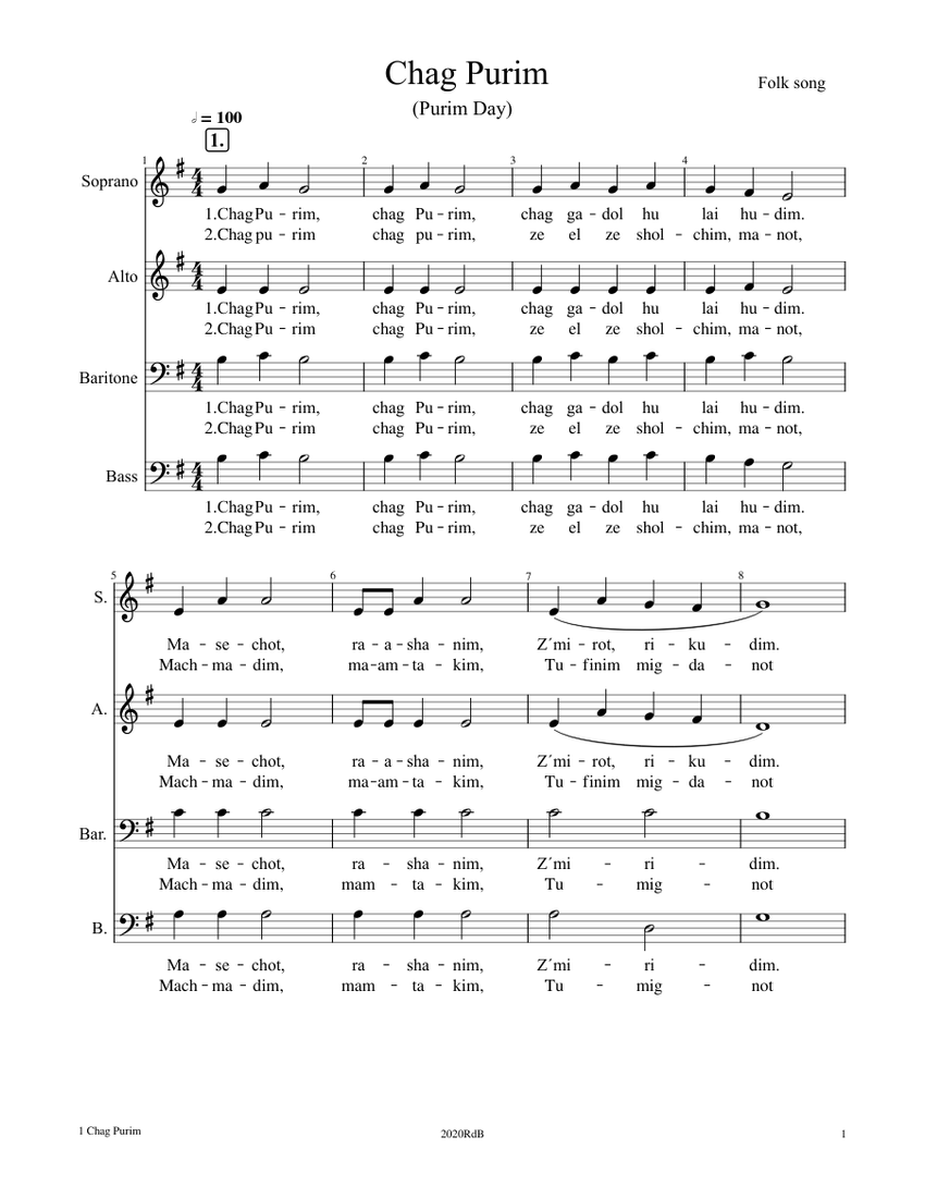 Chag Purim Sheet music for Bass guitar (Solo) | Musescore.com