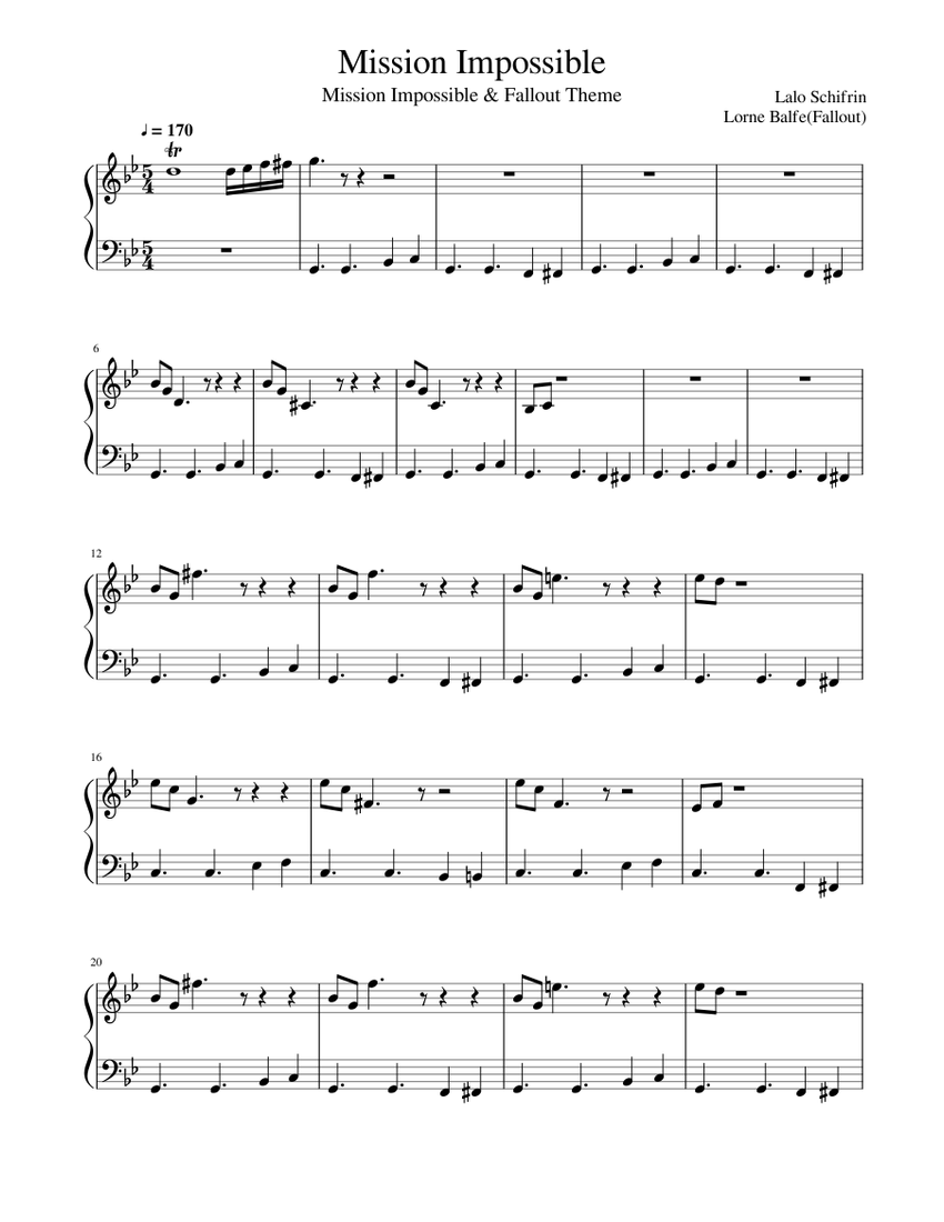 Mission Impossible Sheet Music for Piano (Solo) easy | MuseScore.com