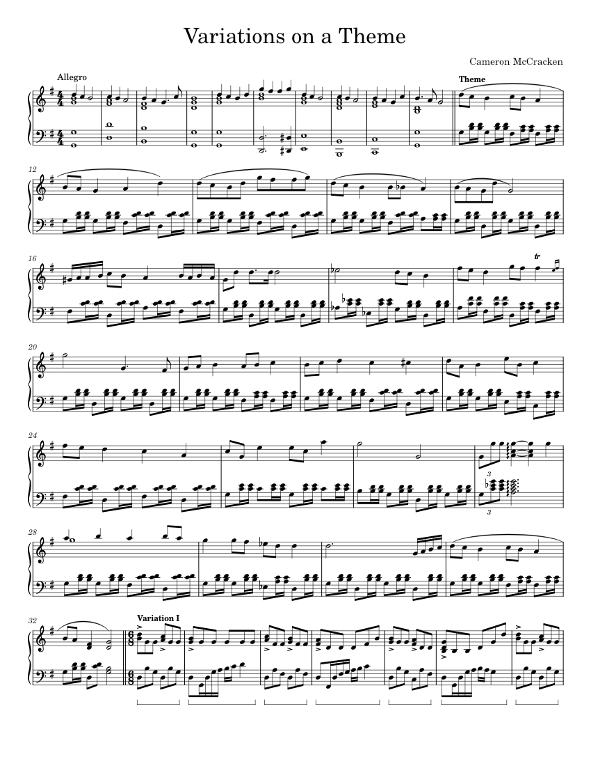 Variations on a Theme Sheet Music for Piano (Solo) | MuseScore.com