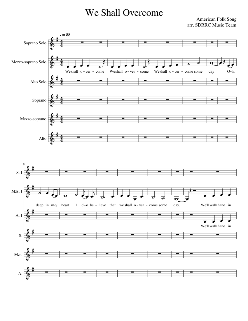 We Shall Overcome Sheet Music for Soprano, Alto, Mezzo soprano (Choral ...