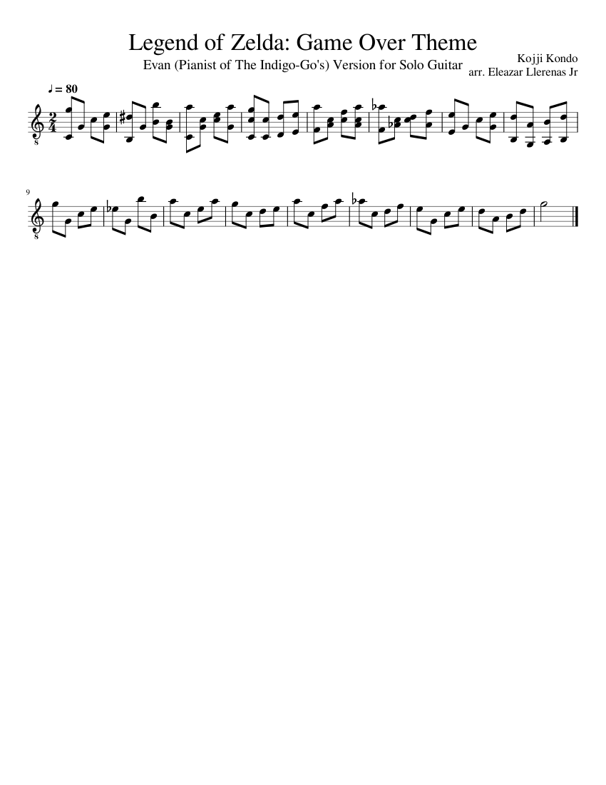 Legend of Zelda: Game Over Theme Sheet Music for Guitar (Solo ...