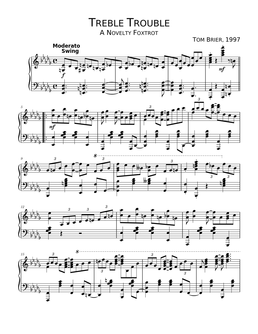 Treble Trouble – Tom Brier Sheet Music for Piano (Solo) | MuseScore.com