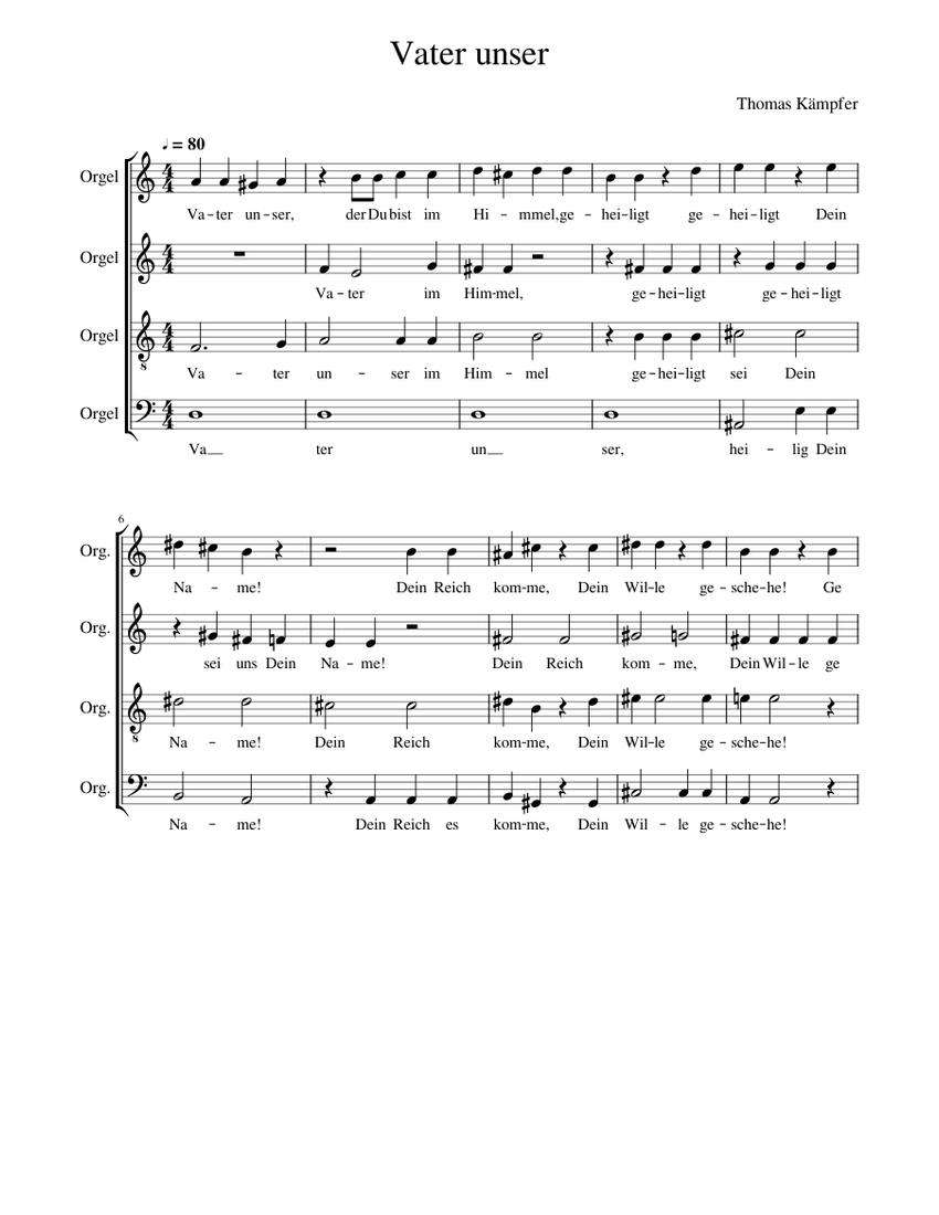 Vater unser Sheet music for Organ (SATB) | Musescore.com