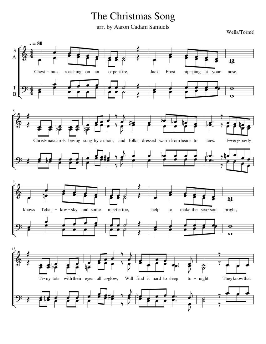 The Christmas Song Sheet Music for Female, Male (SATB) | MuseScore.com