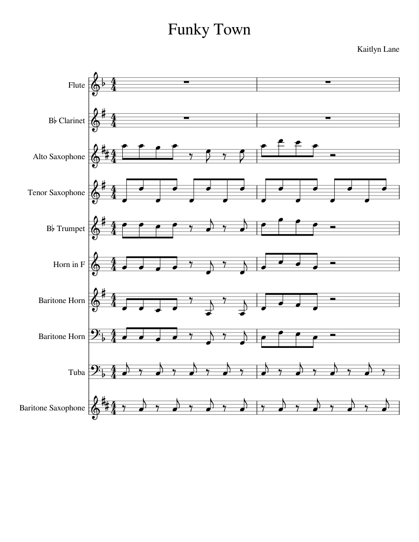 Funky Town Sheet music for Tuba, Flute, Clarinet in b-flat, Saxophone ...
