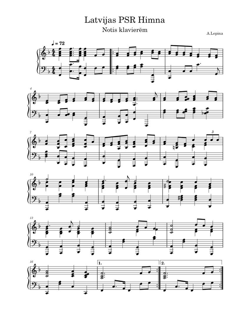 Anthems Latvijas PSR Himna Sheet music for Piano (Solo) | Musescore.com