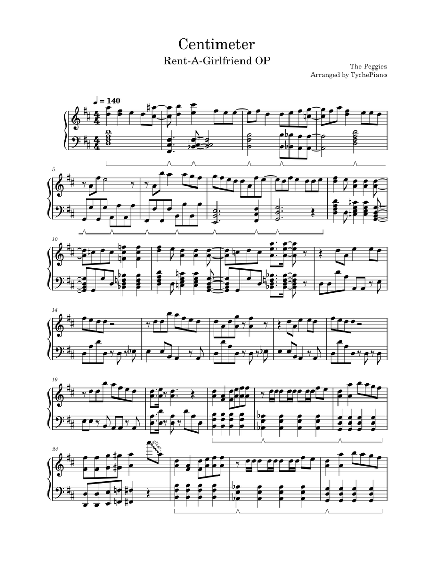 Centimeter – the peggies Rent a girlfriend OP Sheet Music for Piano ...