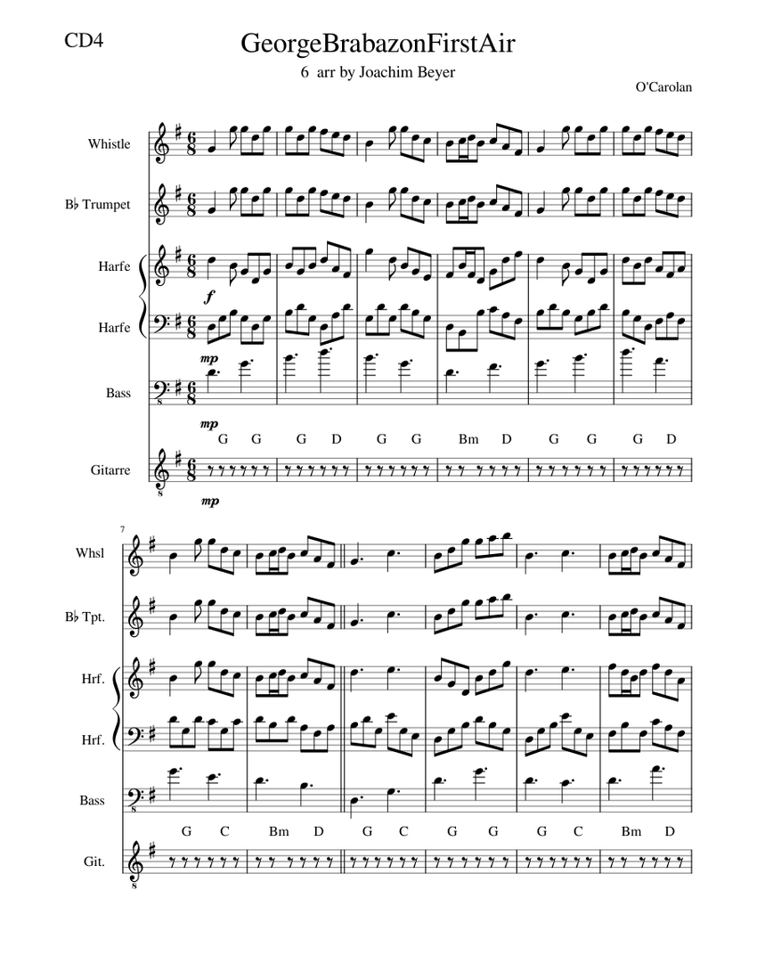 George Brabazon Sheet Music with Chords for Oboe, Trumpet in b-flat ...