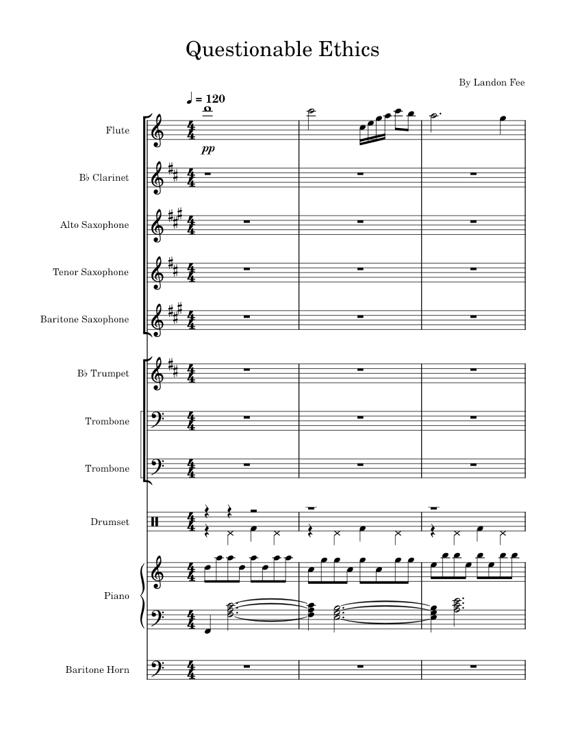 Questionable Ethics Sheet Music for Piano, Trombone, Flute, Clarinet in ...
