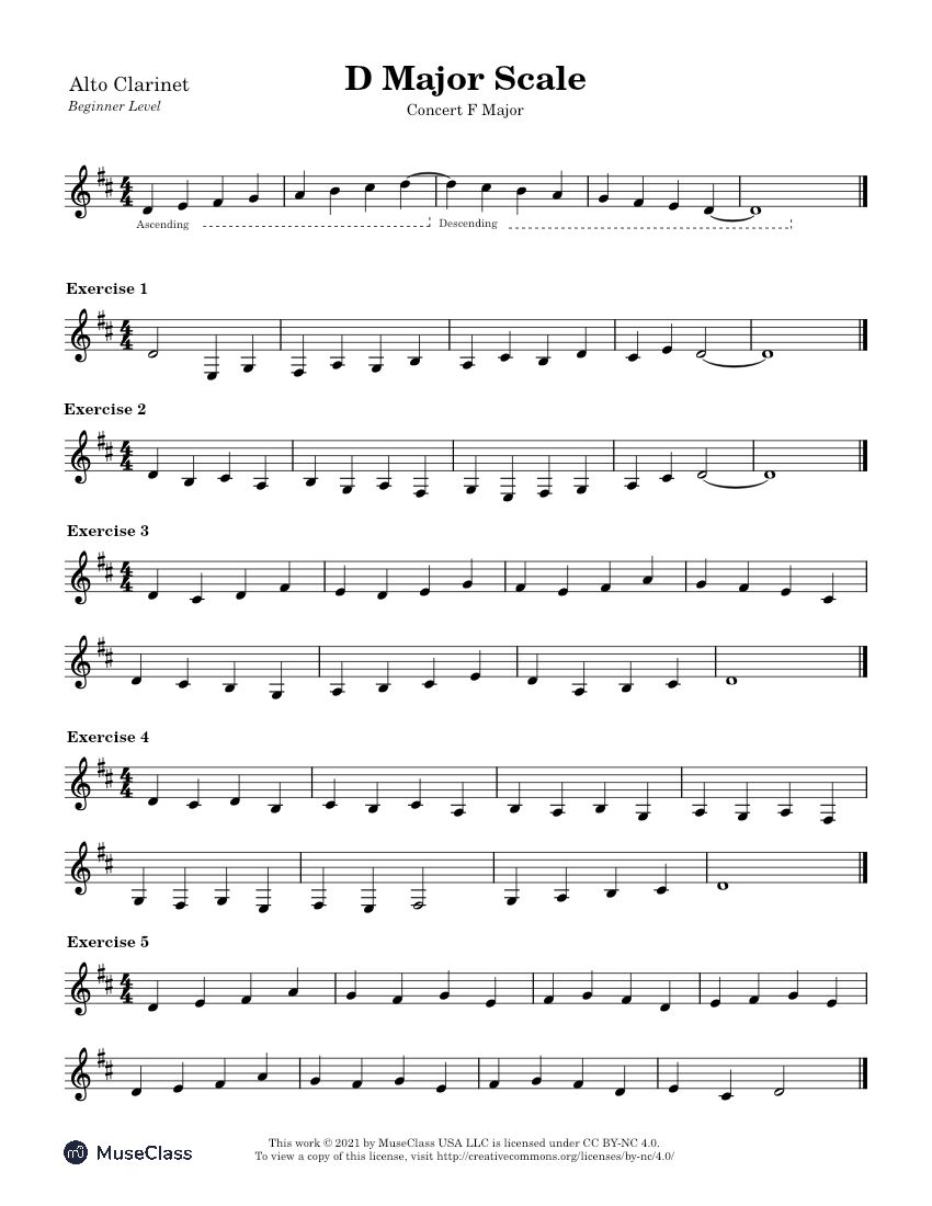 Concert F Major Scale Exercises-Beginner for Alto Clarinet Sheet Music ...